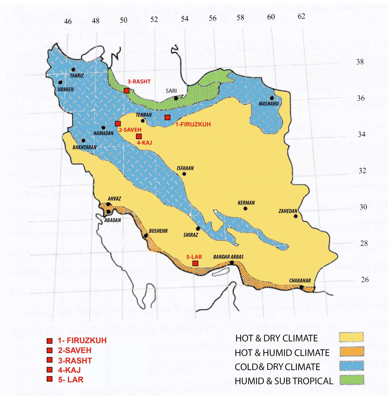 Climatic zones of iran by dr. qanji and the location of