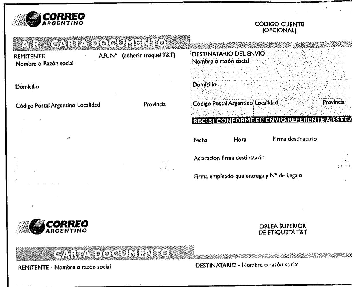 Las cartas documento se envian en formularios ya impresos