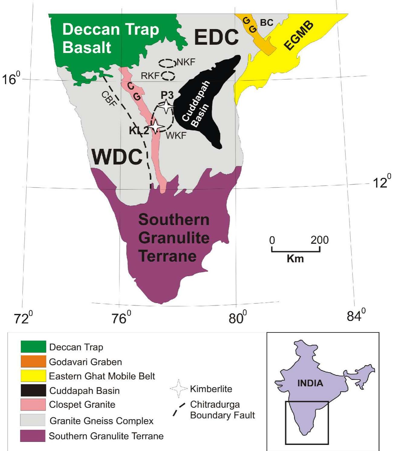 Geological map of southern india showing location of the kl2