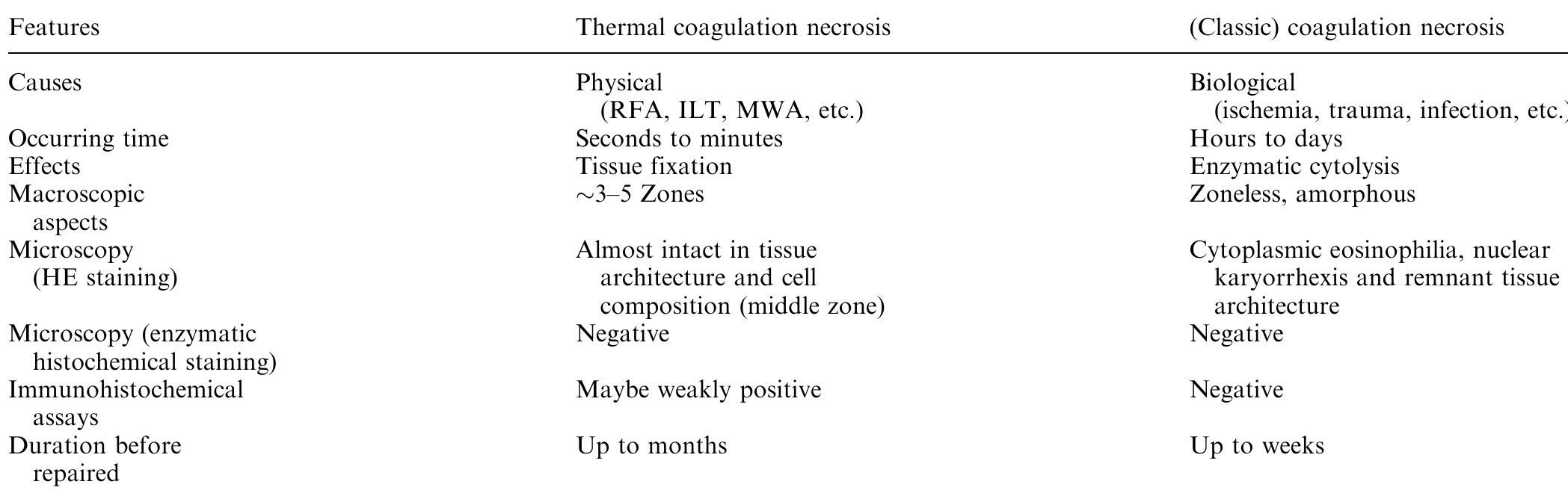 Comparison between thermal coagulation necrosis and