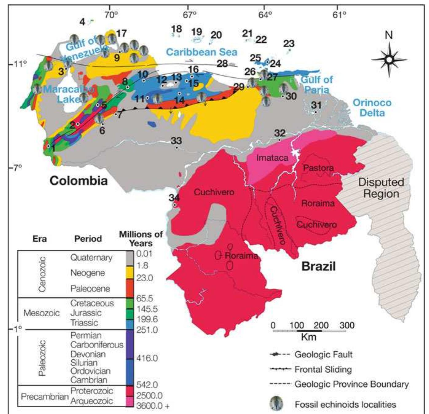 3, geological map of venezuela showing the fossil echinoid