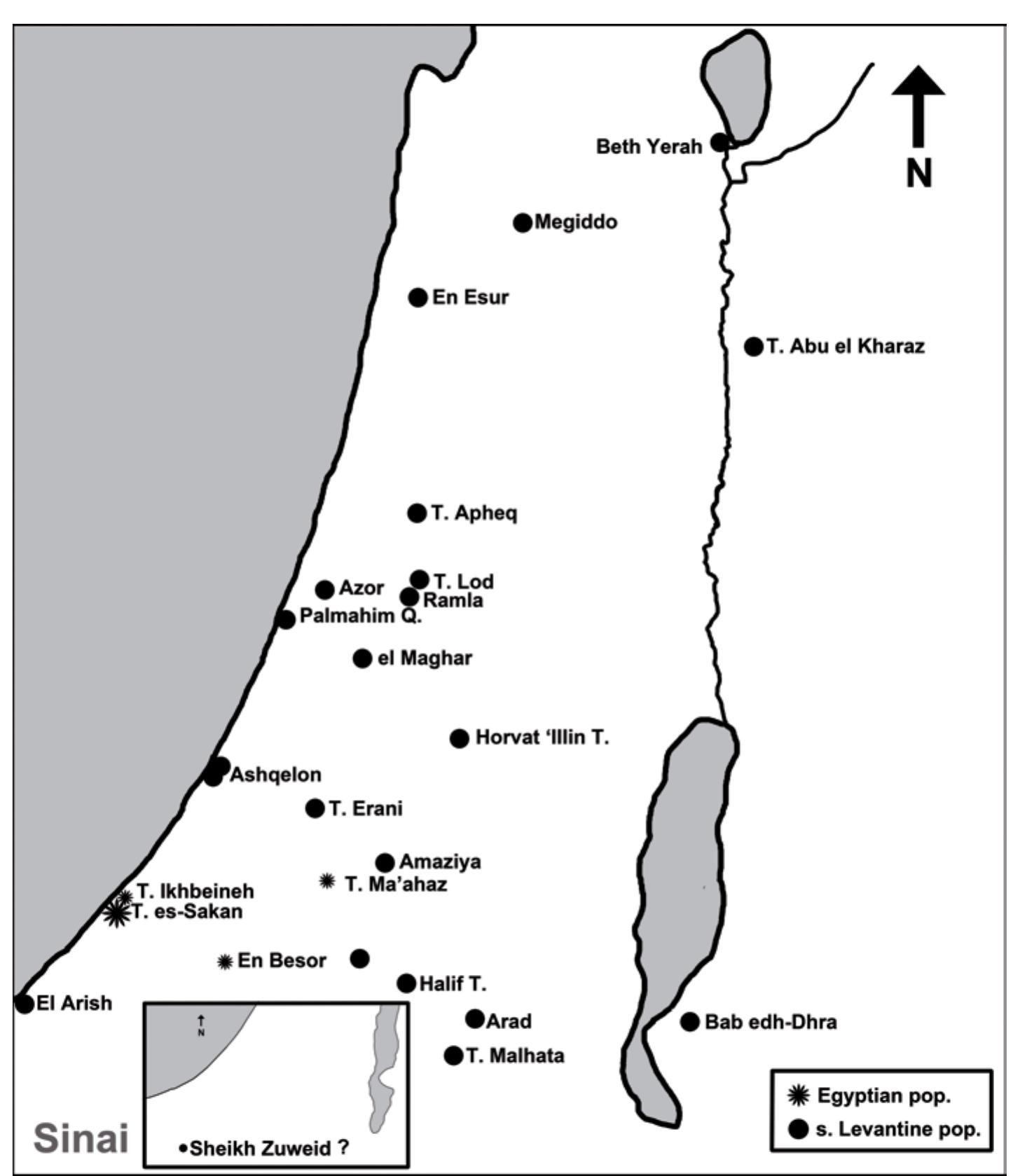 Map of the southern region of the southern levant with