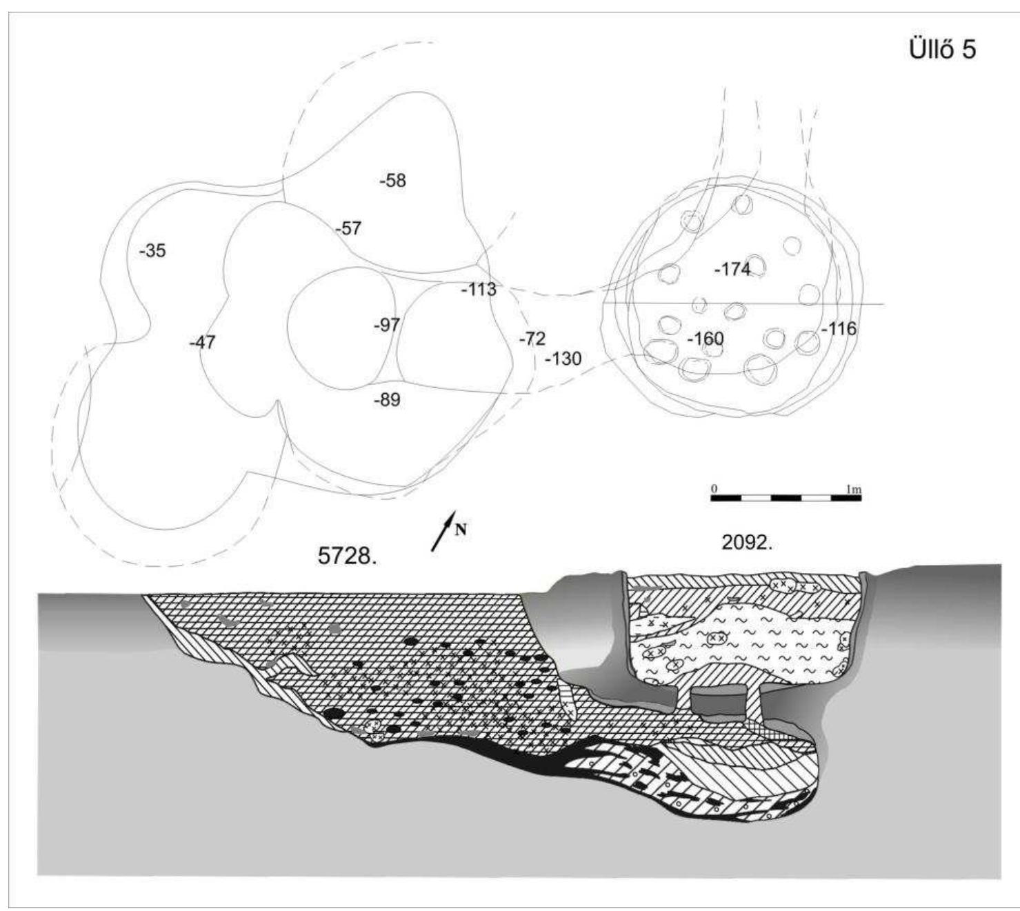 Section and ground plan of a kiln with a chamber floor cut