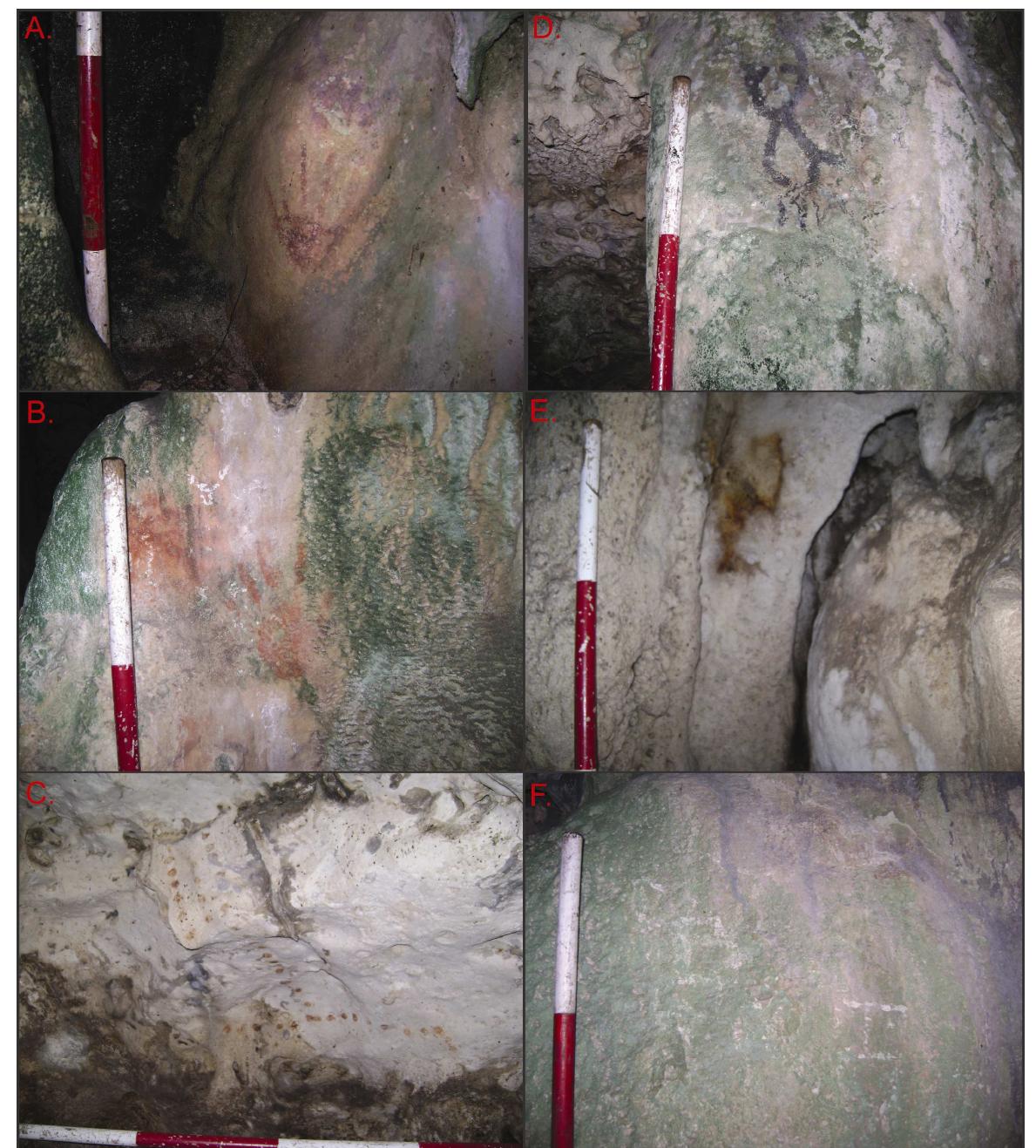 : examples of rock-art pictographs in ritidian caves. scale