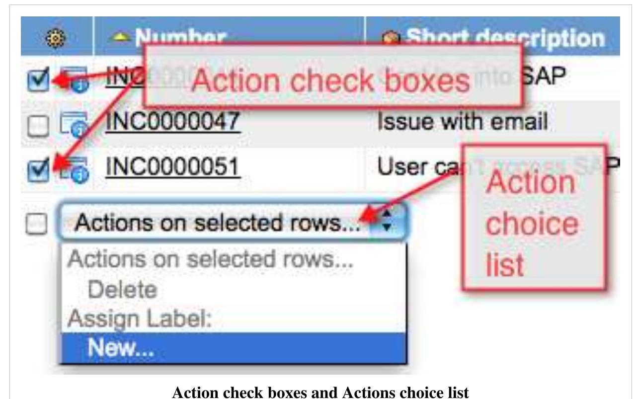 Action check boxes