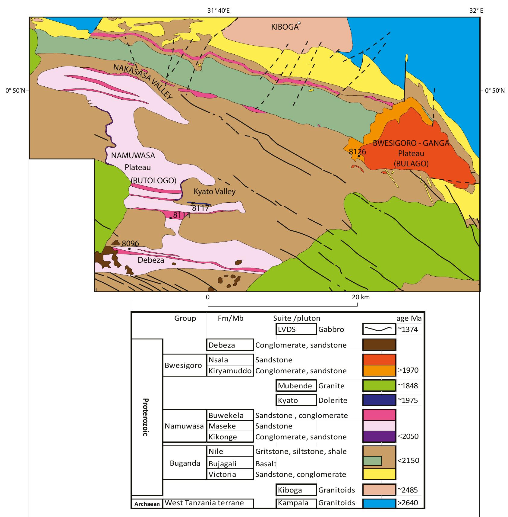 Simplified map showing the geology south of kiboga and