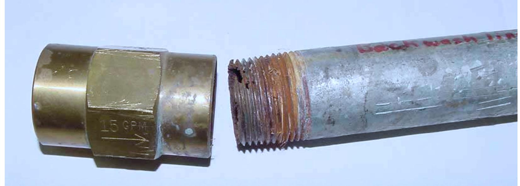 Photo 2-7. galvanic corrosion at the threaded connection