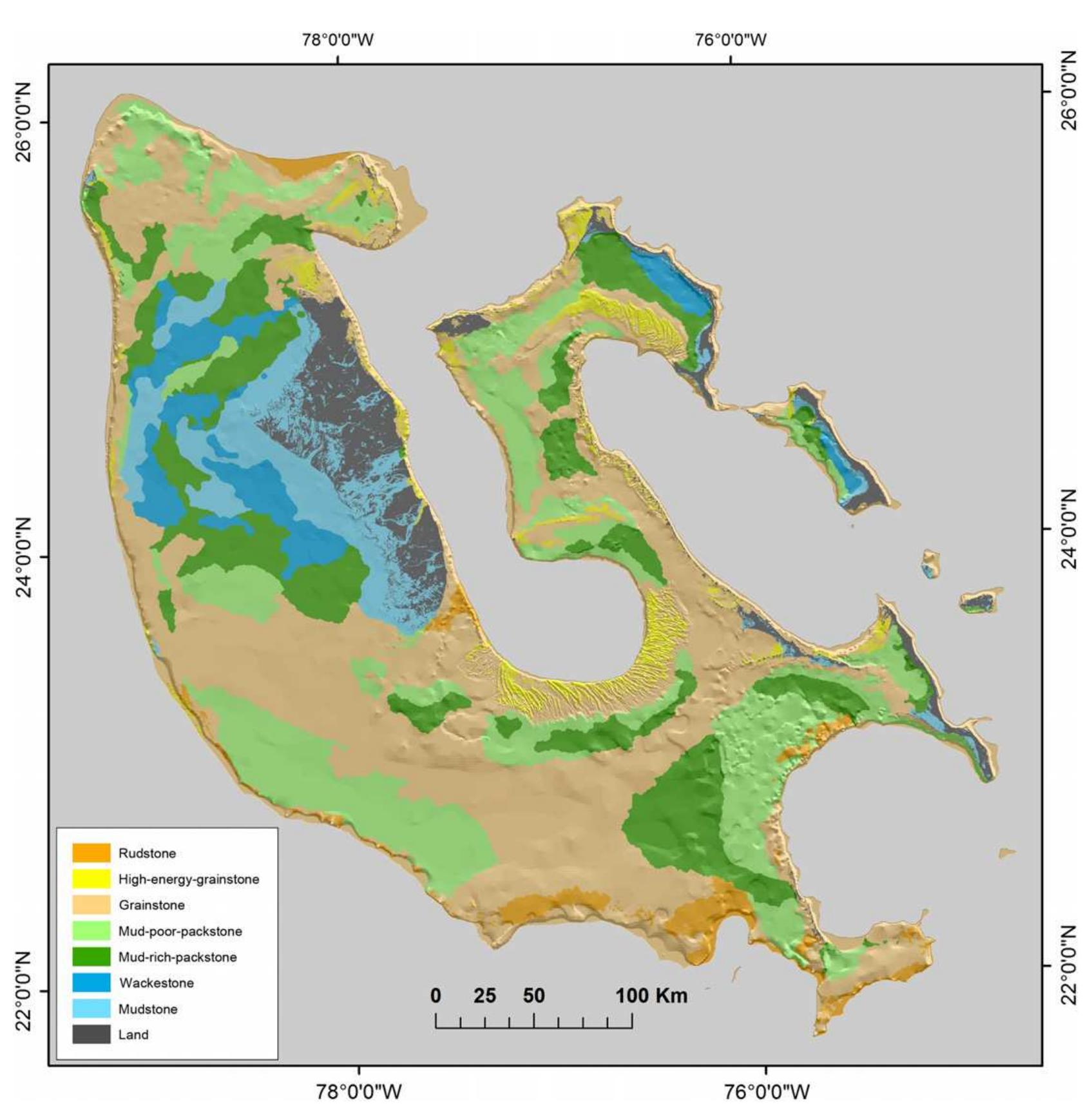 Map of depositional facies (sediment types) for gbb based on