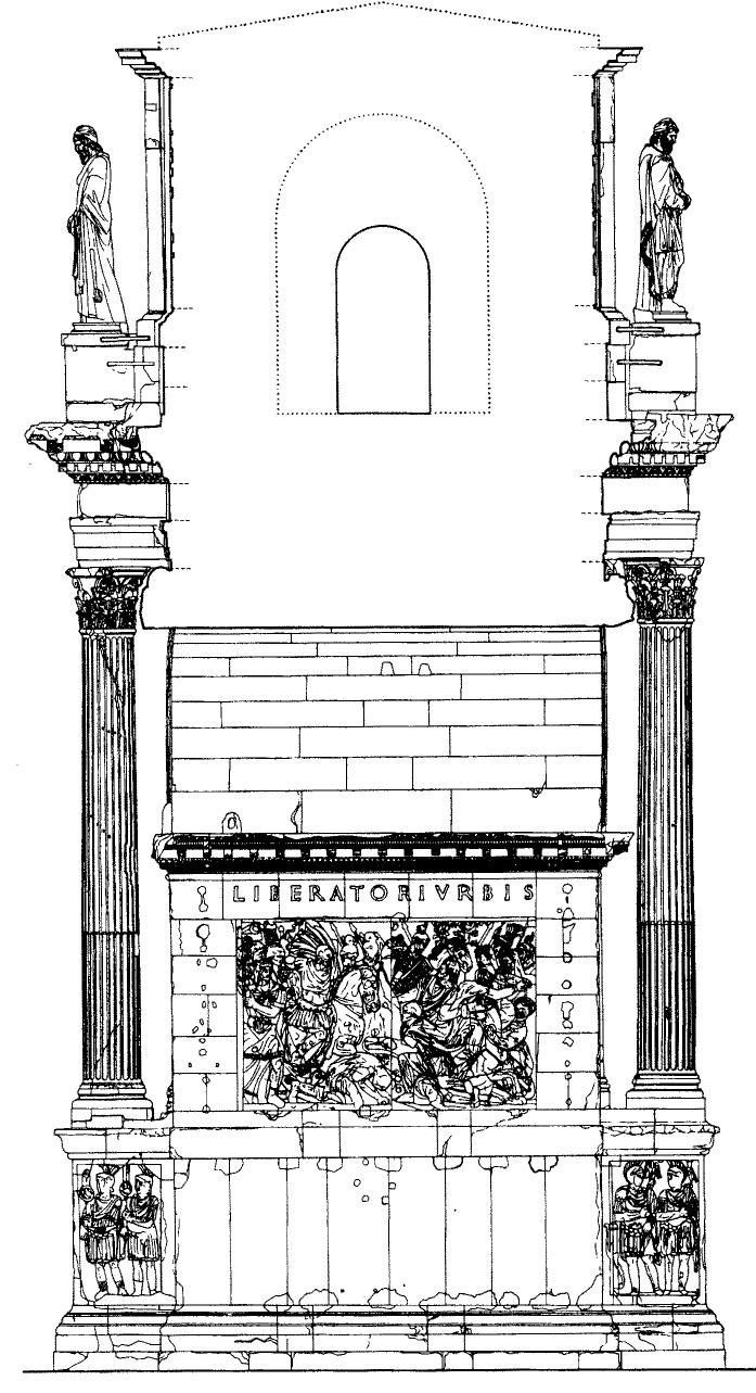 Arch of septimius severus, section through the central pas-
