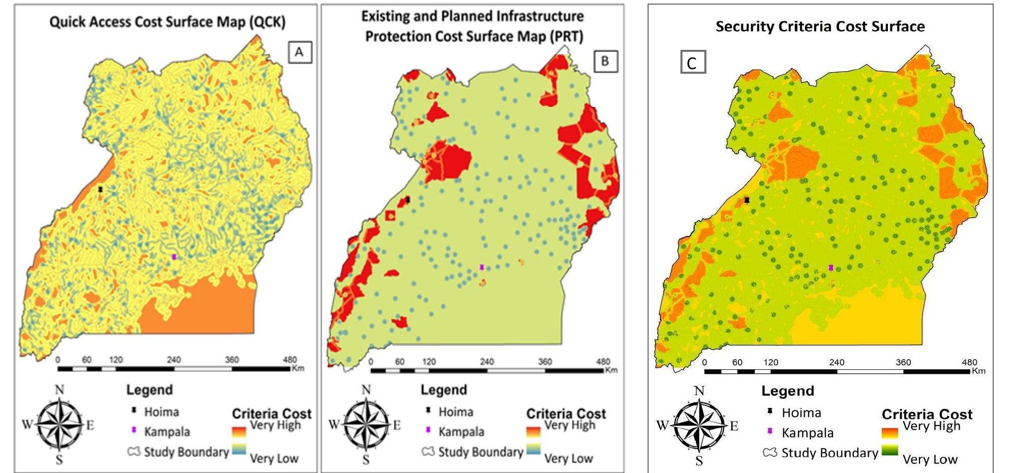 Cost surface map showing the row objective (a) and the prt