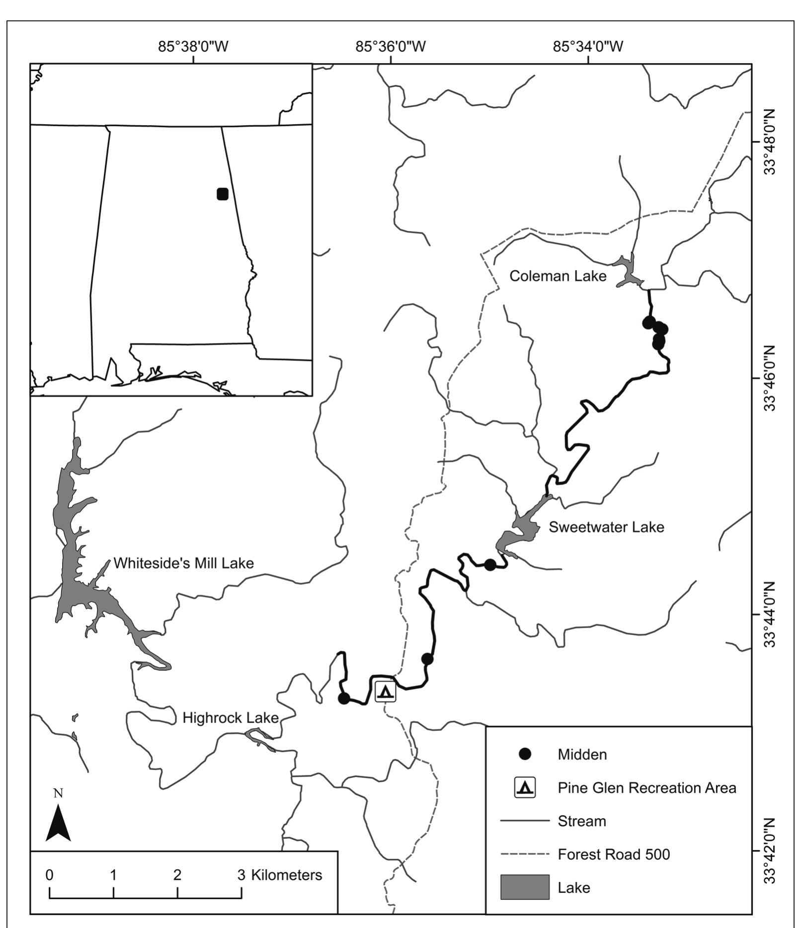 Four public roads cross shoal creek, and the pinhoti trail