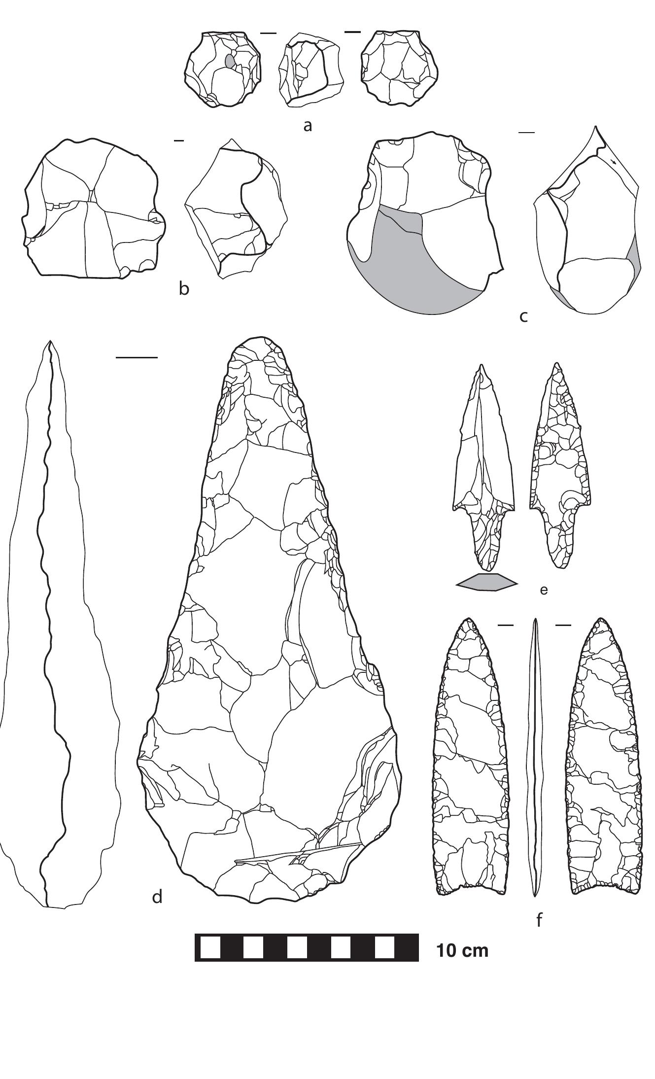Stone artifacts (a-c) whose shapes are intrinsic to the