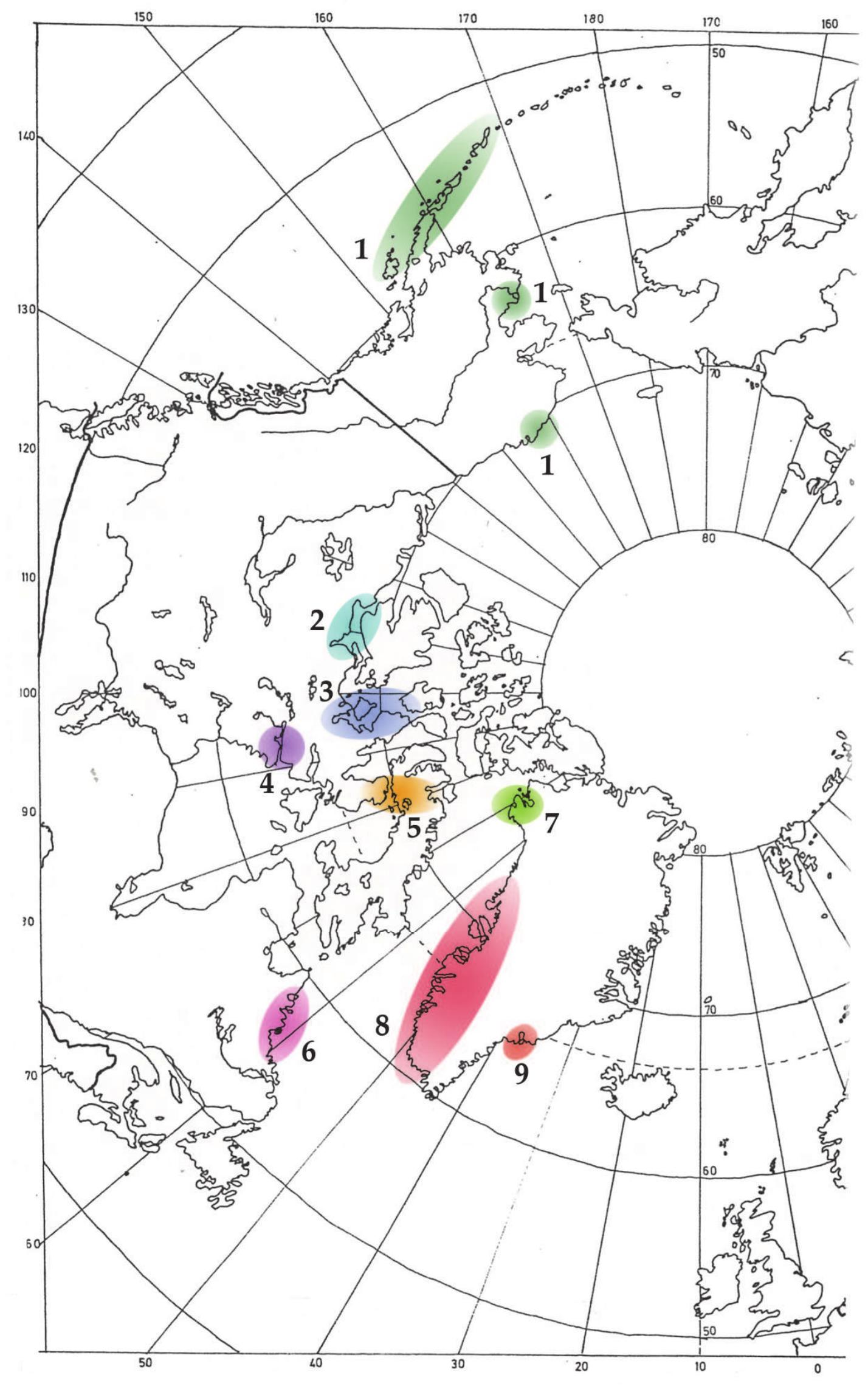 Map of arctic people. 1. inuit, alaska. 2. copper inuit 3.