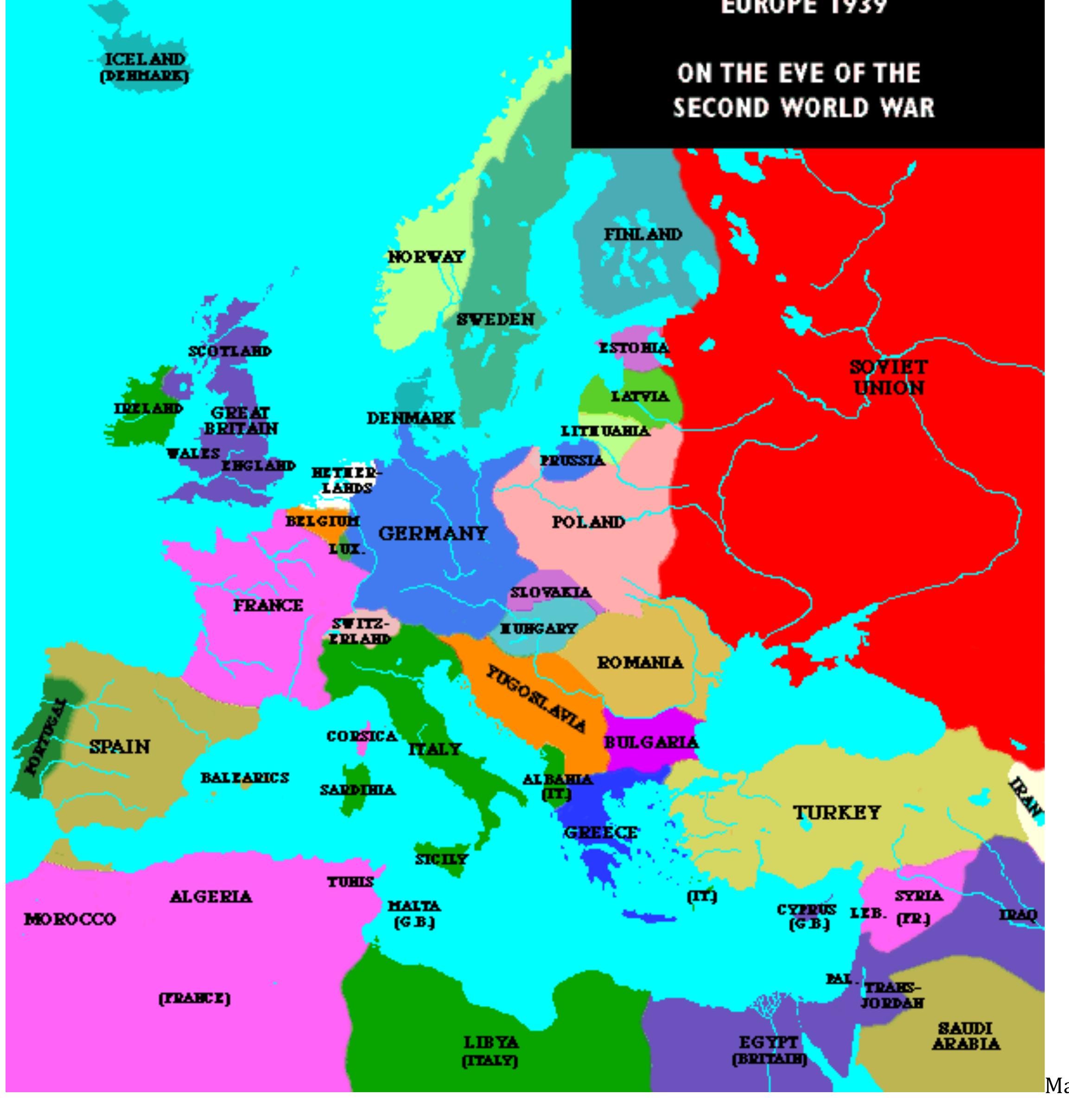 Figure 3 - Maps of Europe, 1939; Hitler's speech to the