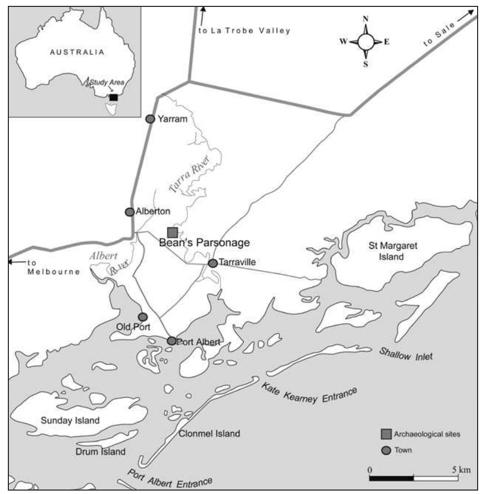 Site location and major settlements in port albert district.