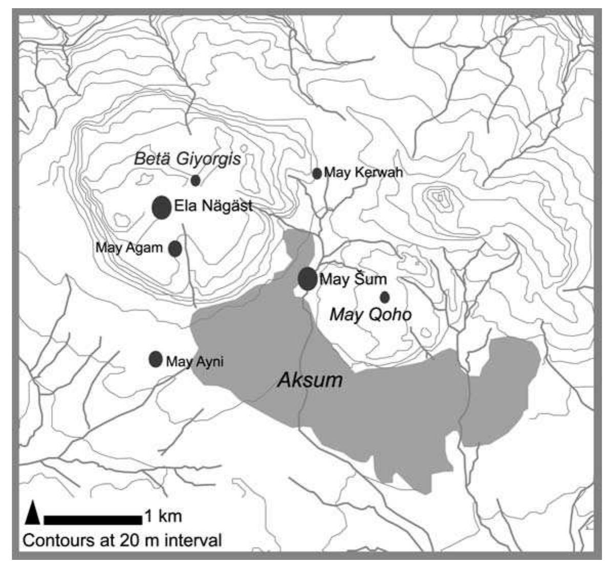 2. map of aksum showing the location of water cisterns and