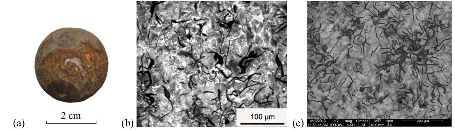 (a) picture of the piece; (b and c) optical micrograph and