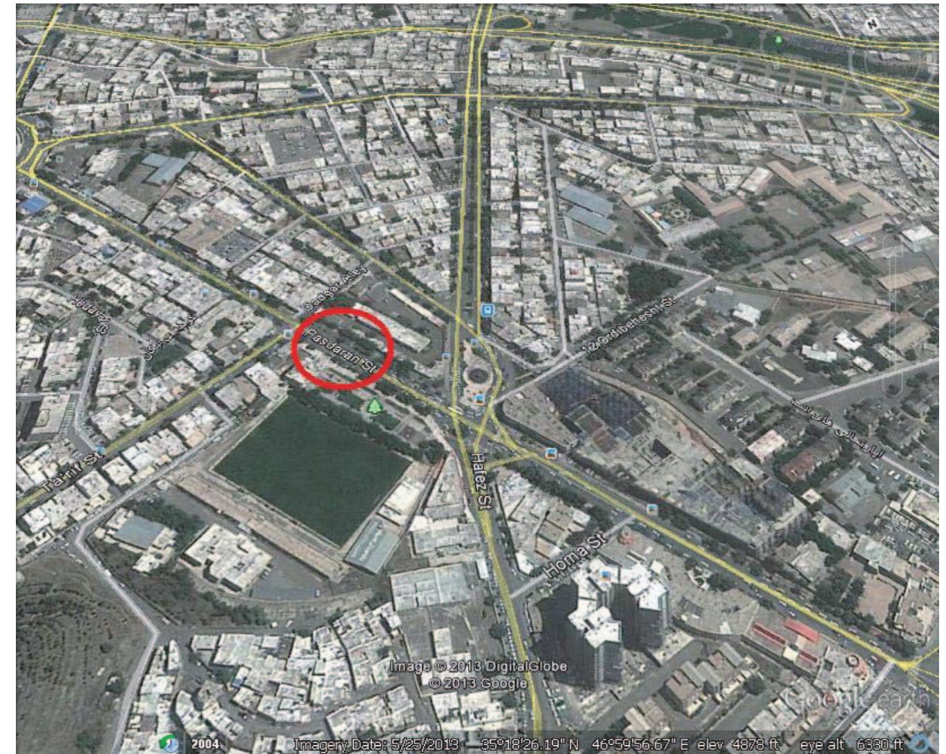 |. satellite map of a part of sanandaj city. the pasdaran