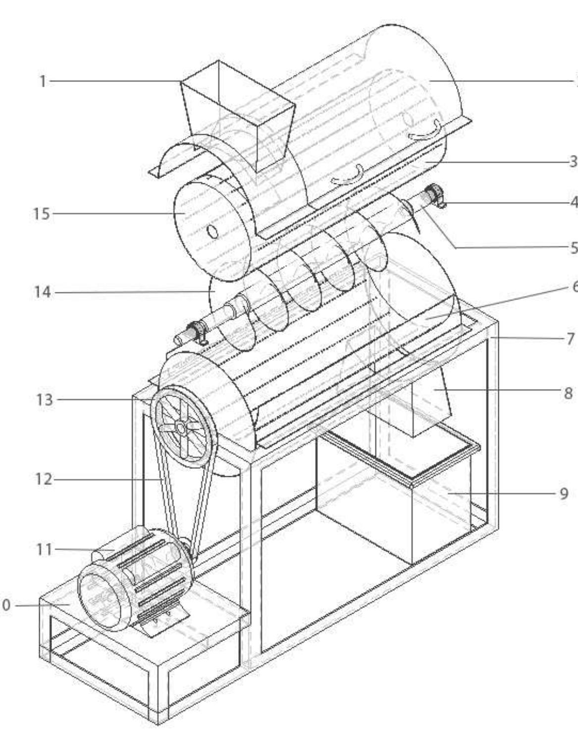 Exploded view of the mango juice extractor.