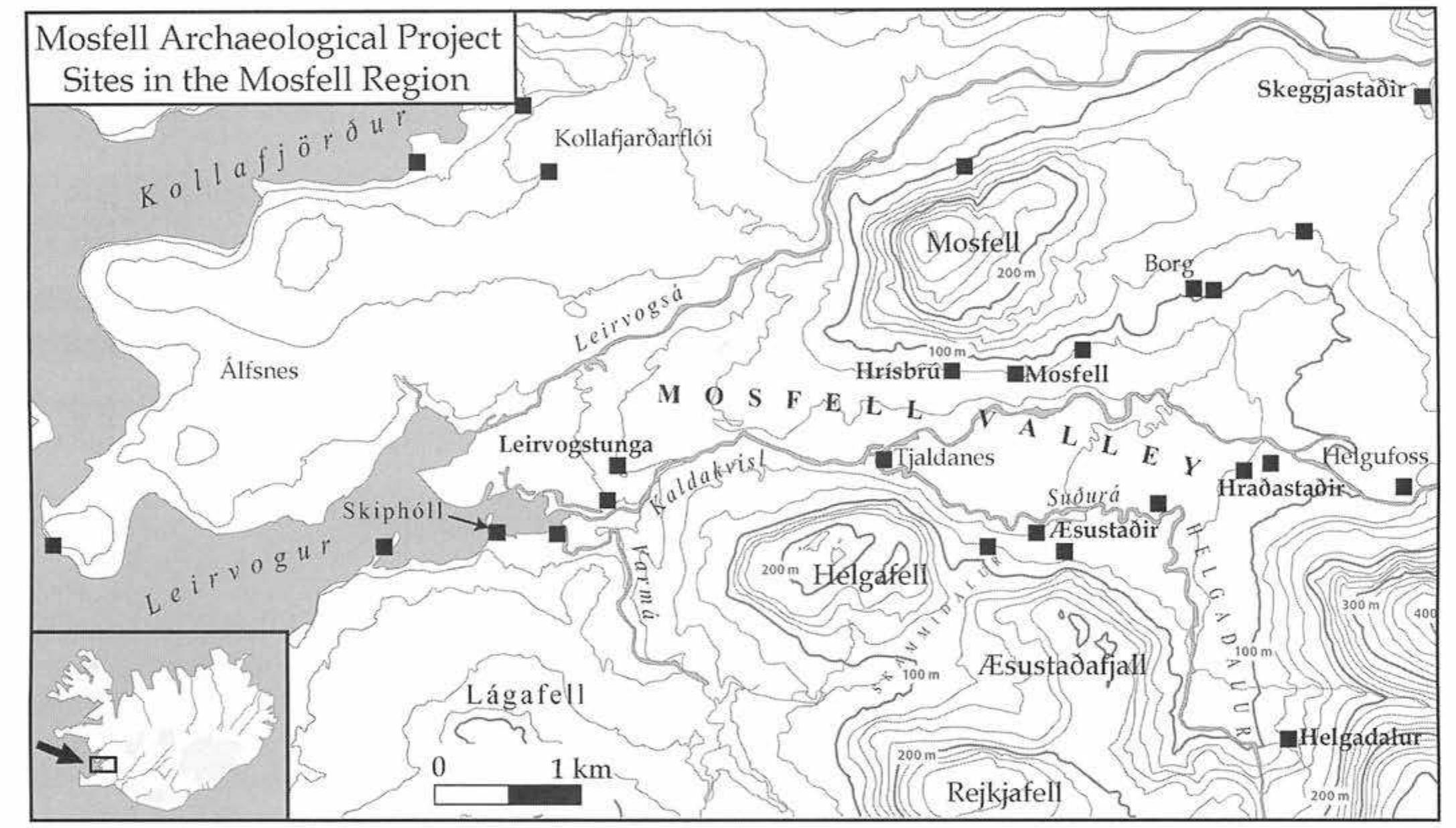 Map 3.1. map of the mosfell valley region. dark squares show