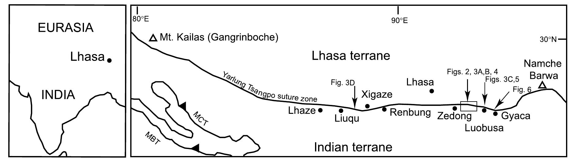 Map indicating the position of major tectonic features and