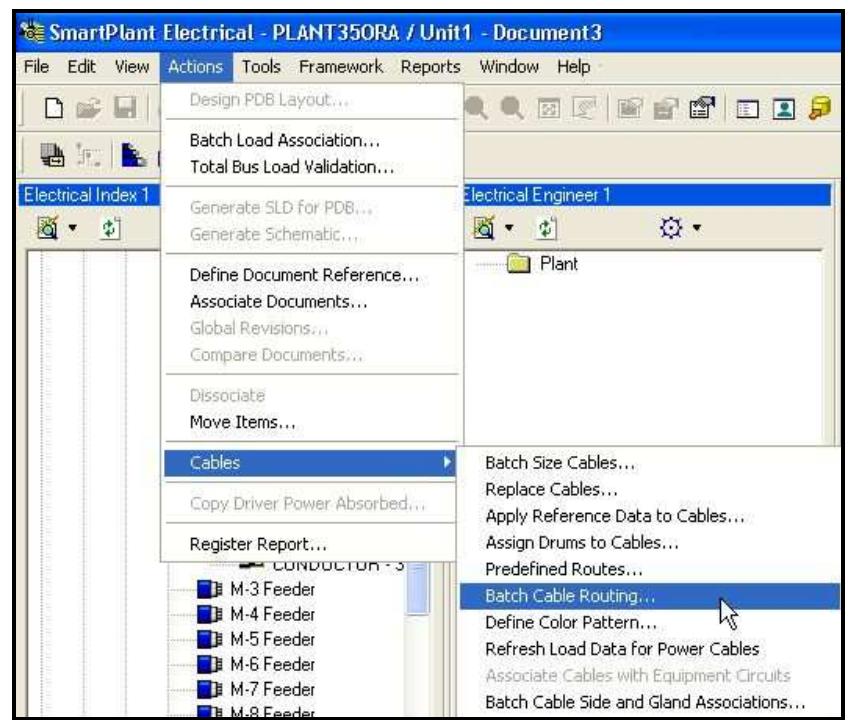 The batch cable routing dialog box opens with the 2 selected