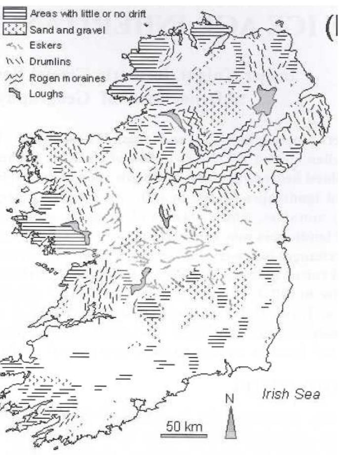 Distribution of glacial landforms. the channel that