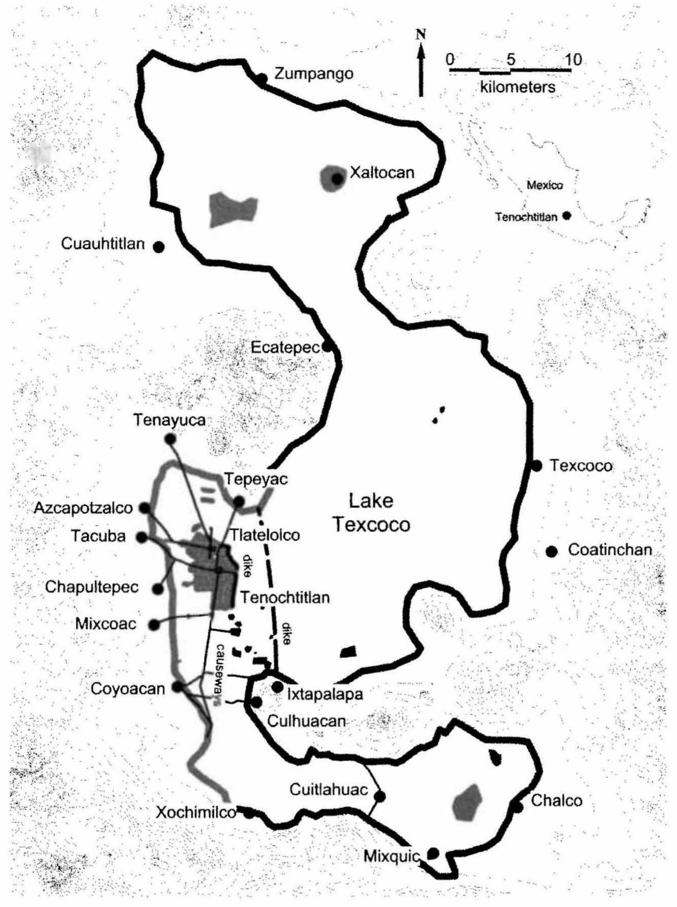 Map 24.1 location of the cities of tenochtitlan and