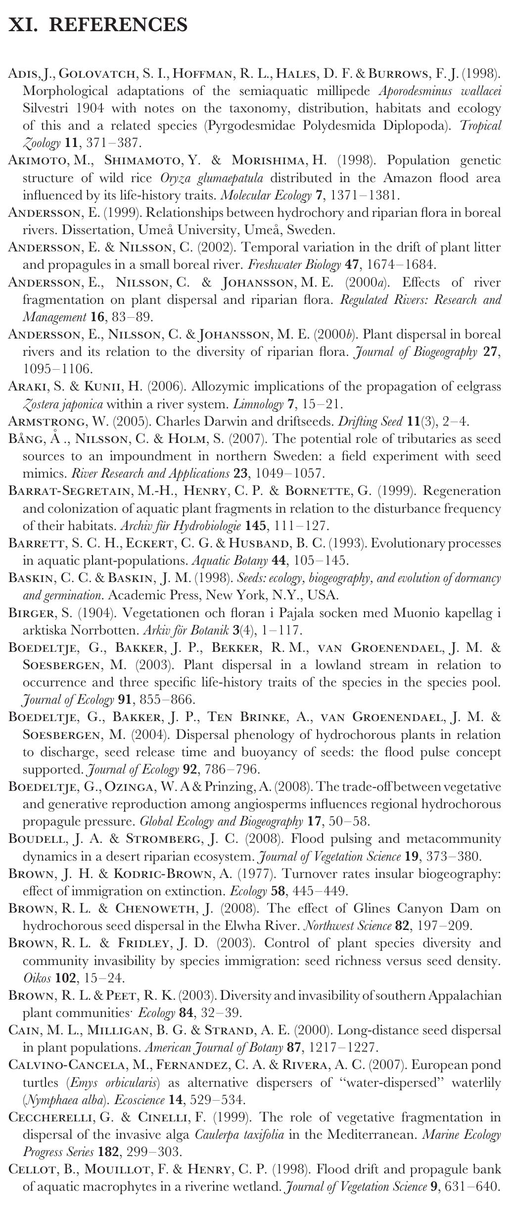 Table 2 - The role of hydrochory in structuring riparian and