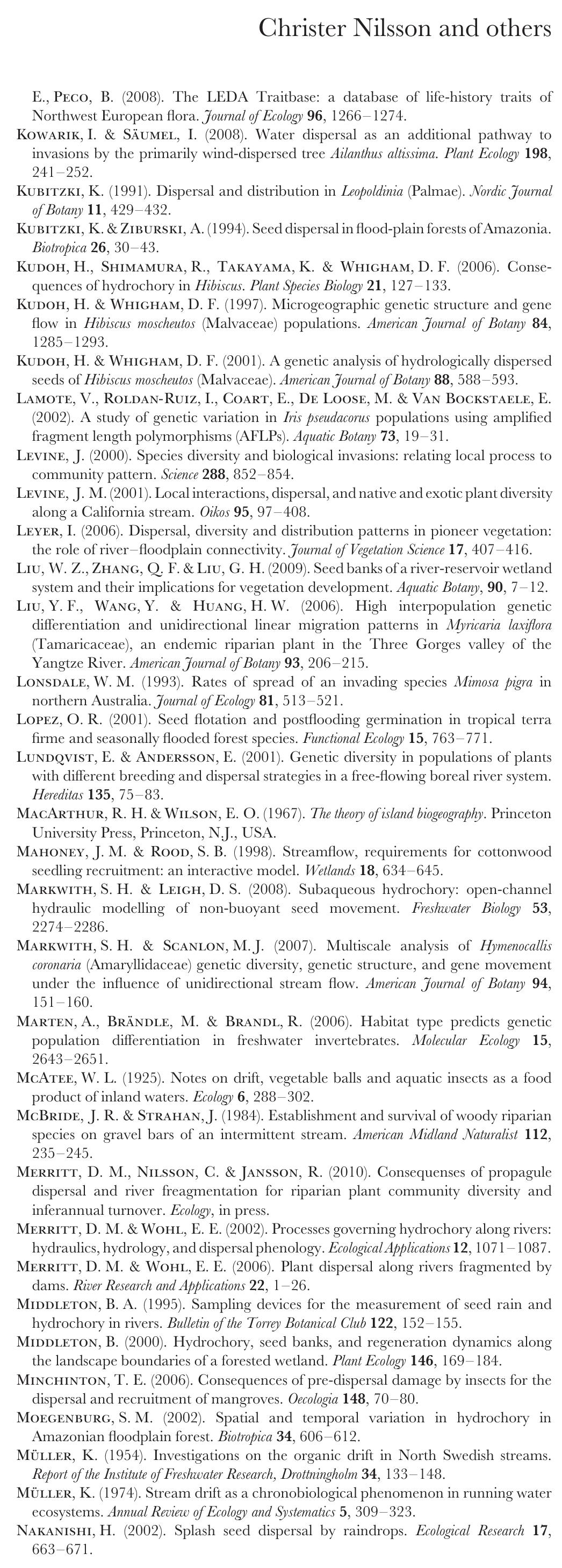 Table 3 - The role of hydrochory in structuring riparian and
