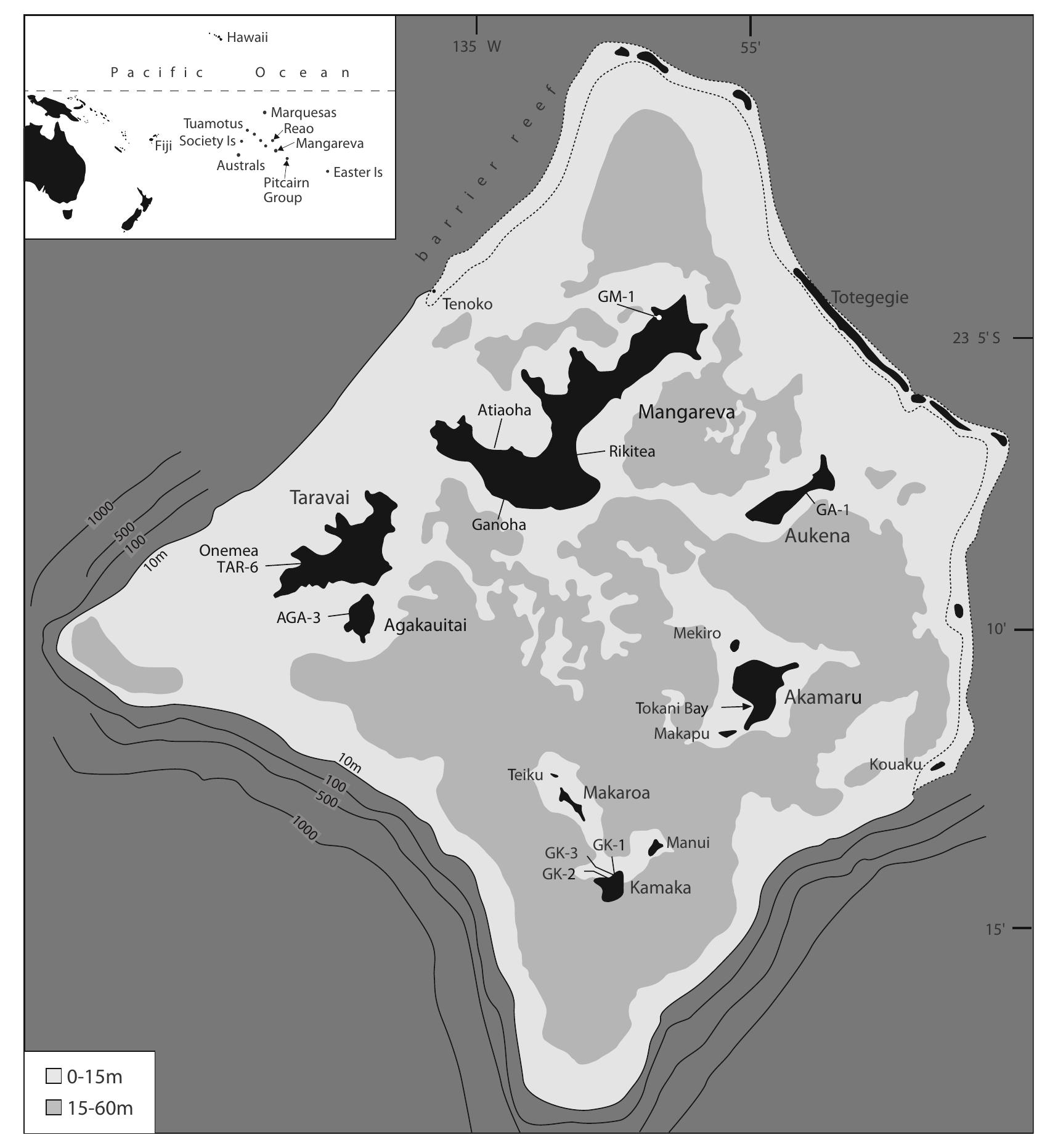An abbreviated map of the pacific (inset) showing the