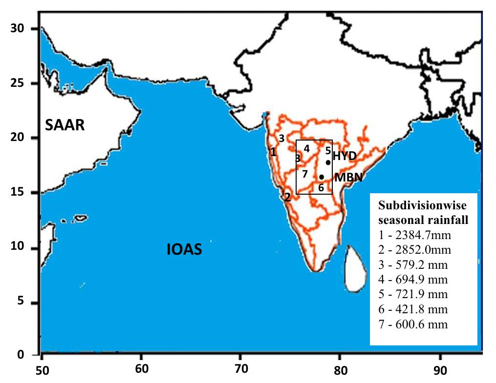 India map showing the study region rain-shadow region (rec-