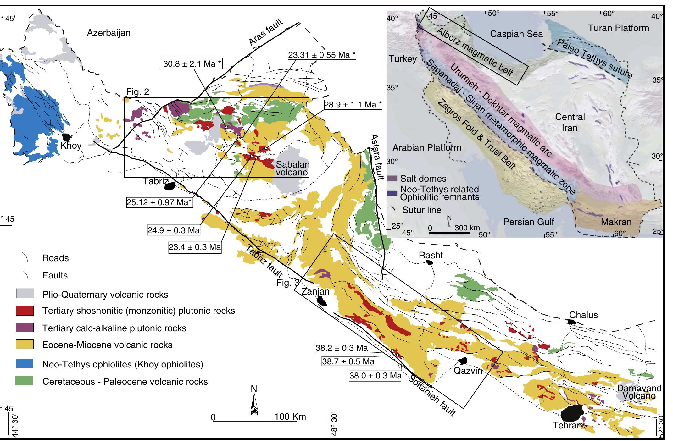 Geological schematic map showing the main rock units and