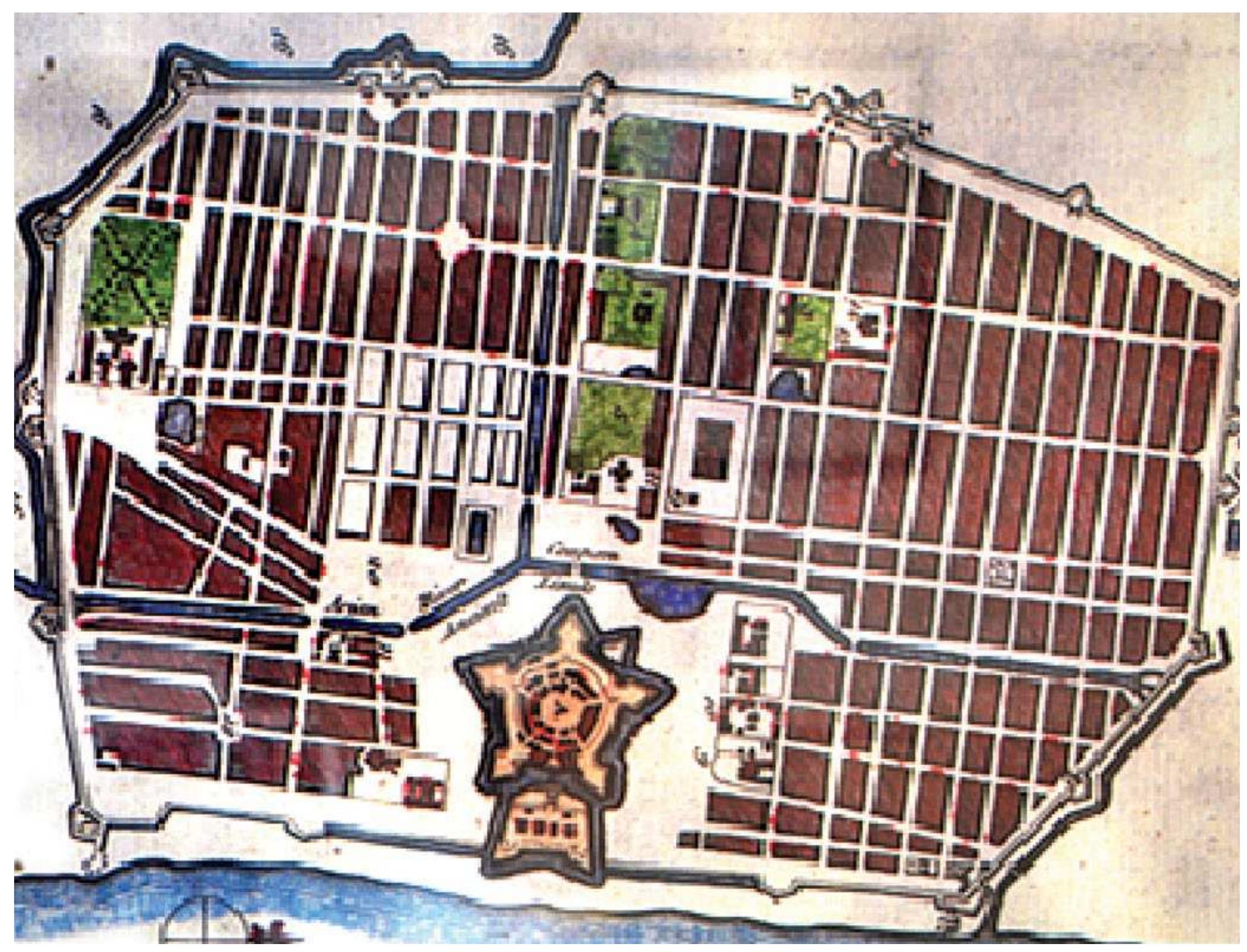 1760 map of pondicherry showing the star shaped fort, which