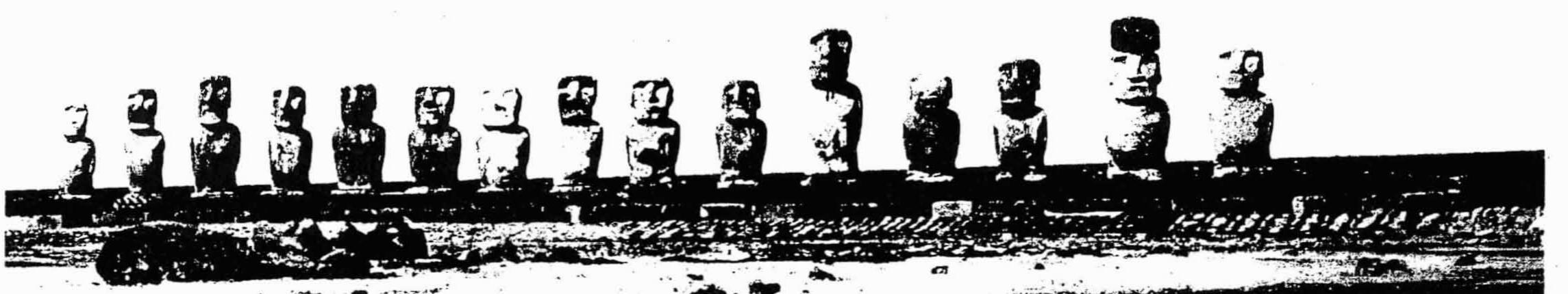 The reconstructed ahu tongariki with its 15 moai. the moai