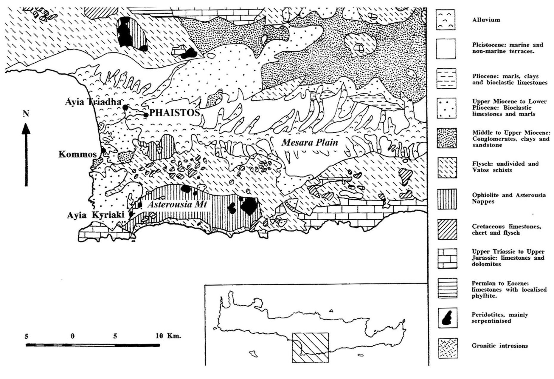 Geological map of south-central crete with the main sites