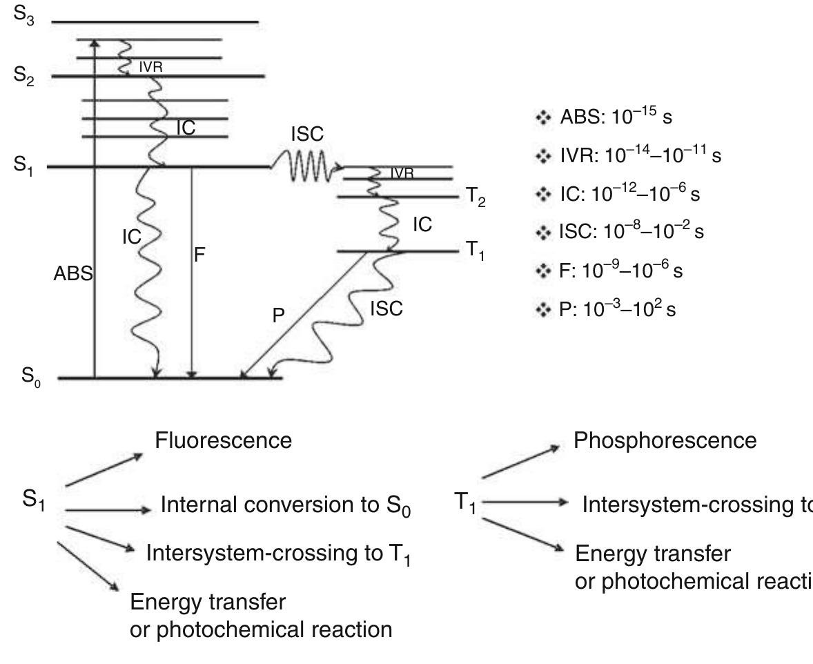 Jablonski’s diagram, lifetimes of the basic photophysical