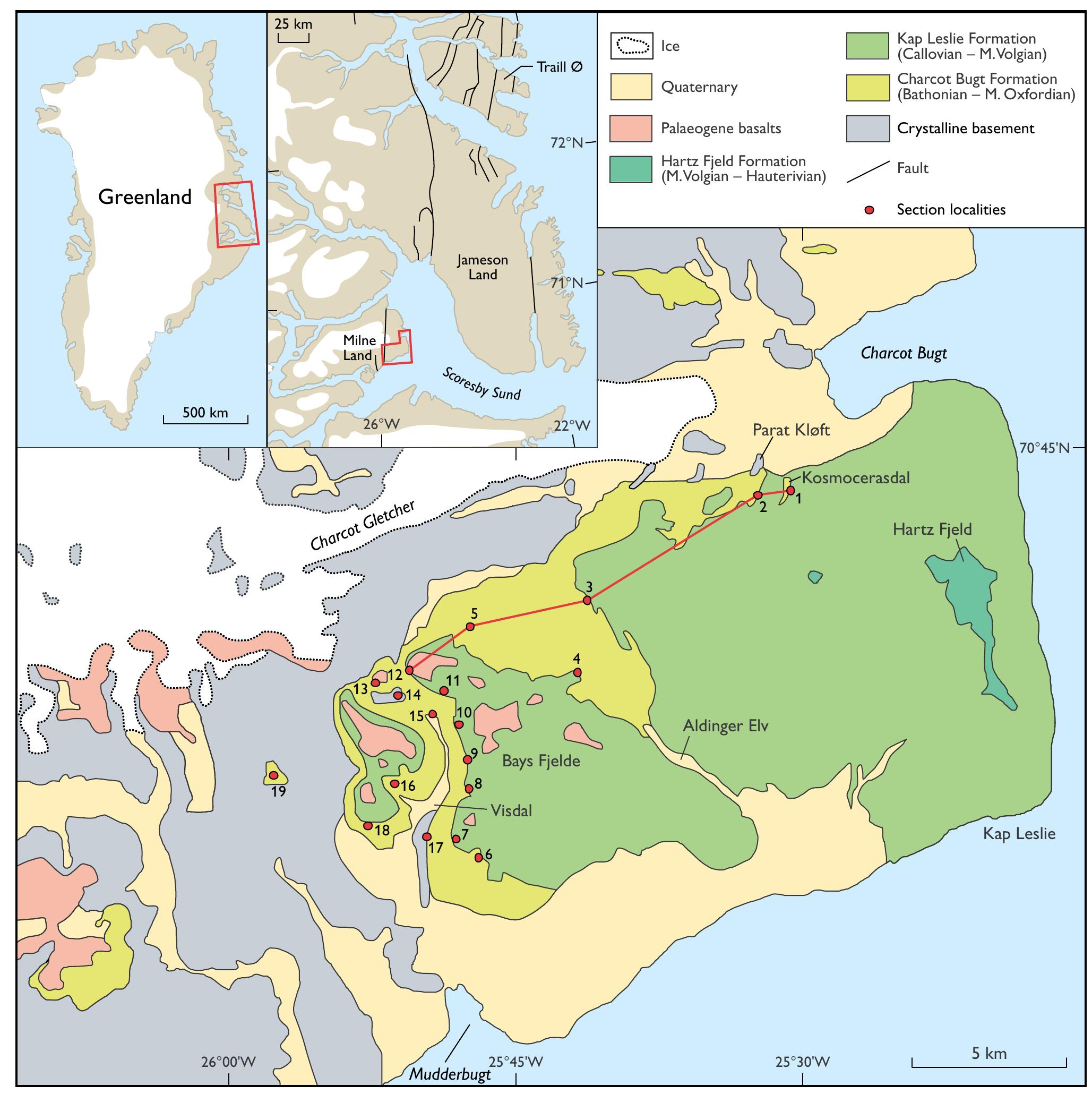 Map showing the distribution of mesozoic sediments in milne