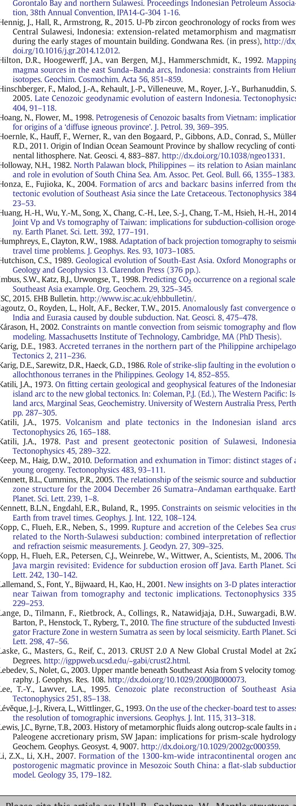 Table 5 - Mantle structure and tectonic history of SE Asia