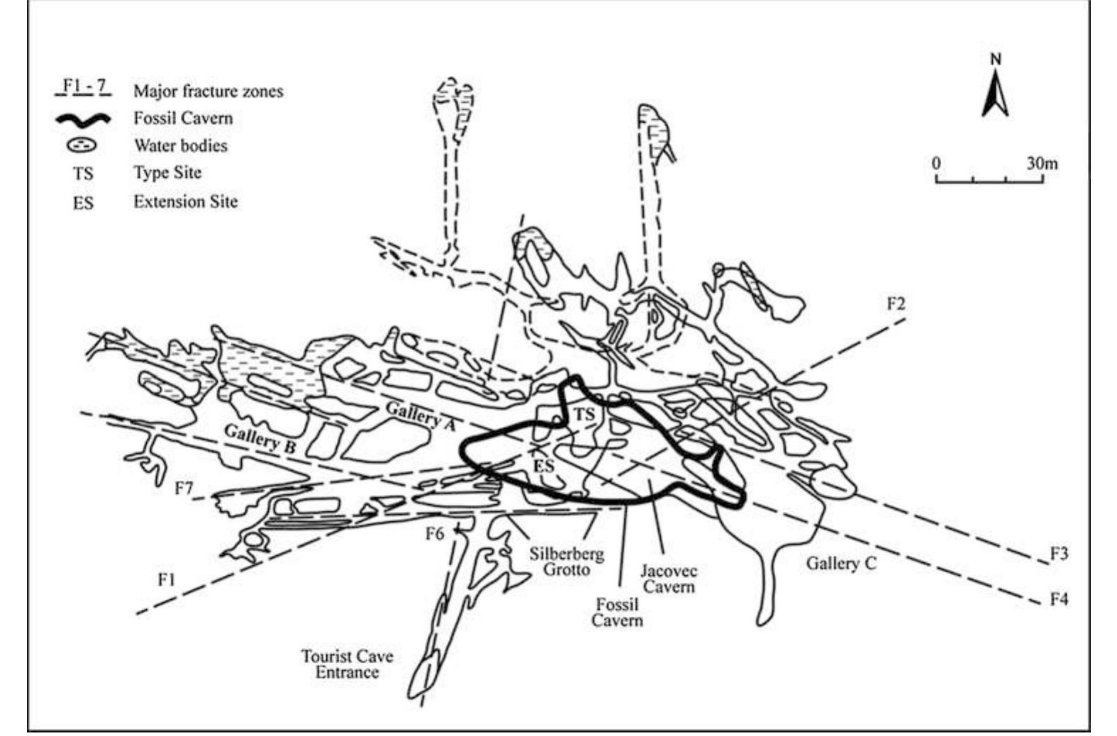 3. geomorphological plan of the sterkfontein cave system.