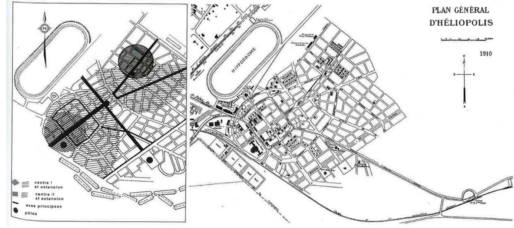 Executed plan of heliopolis, left: plan with the 2 poles