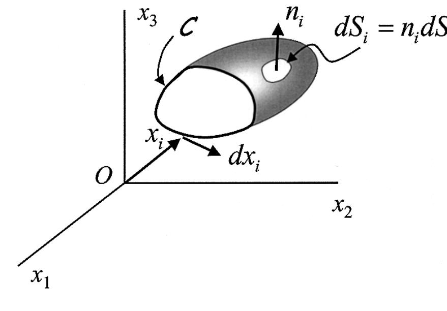 5b bounding space curve c with tangential vector dx; and