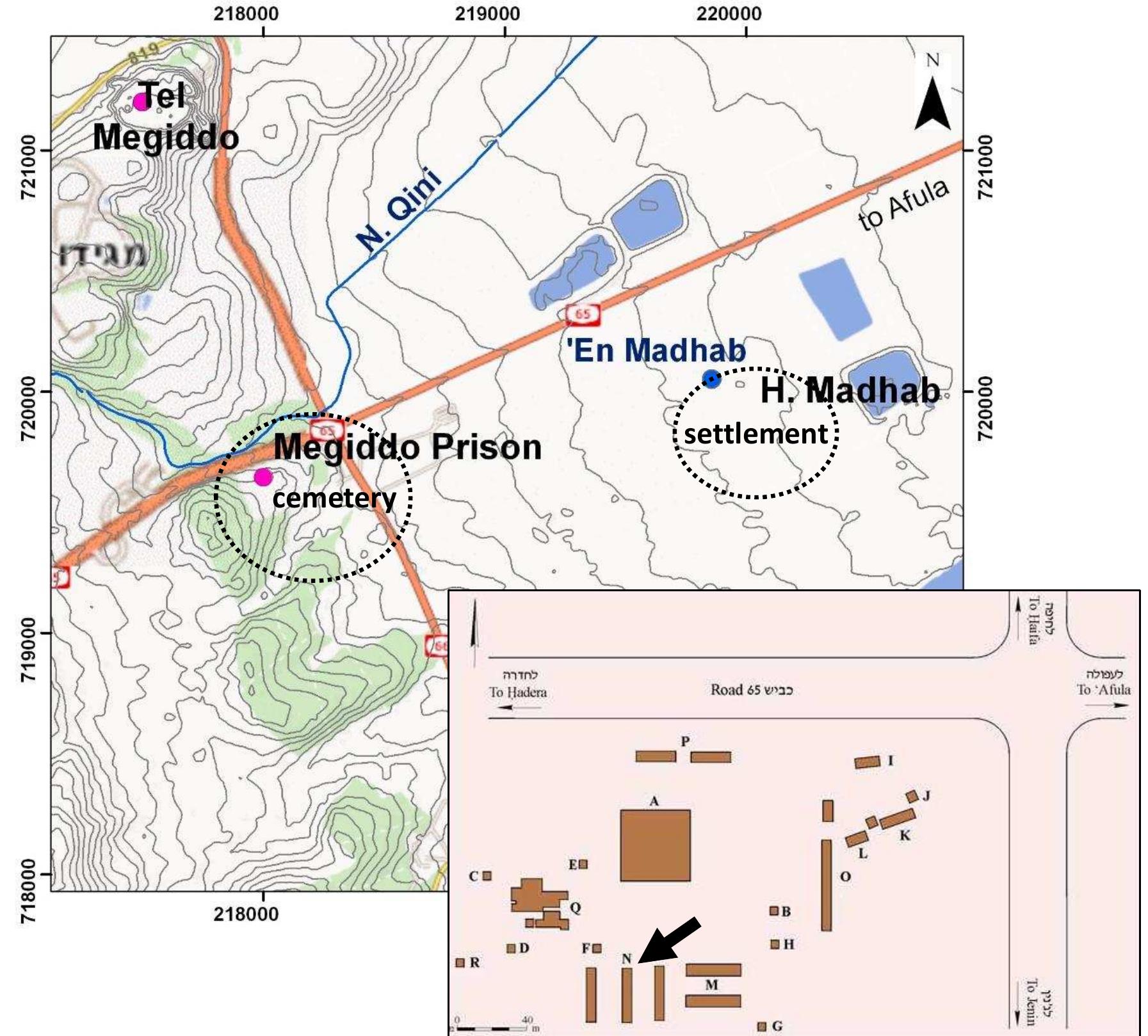 92 megiddo prison compound location map. inset showing