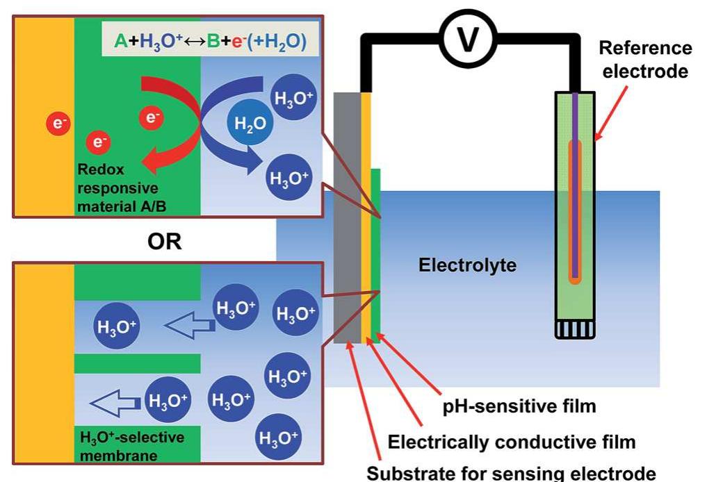 Schematic of a potentiometric ph sensor and its possible