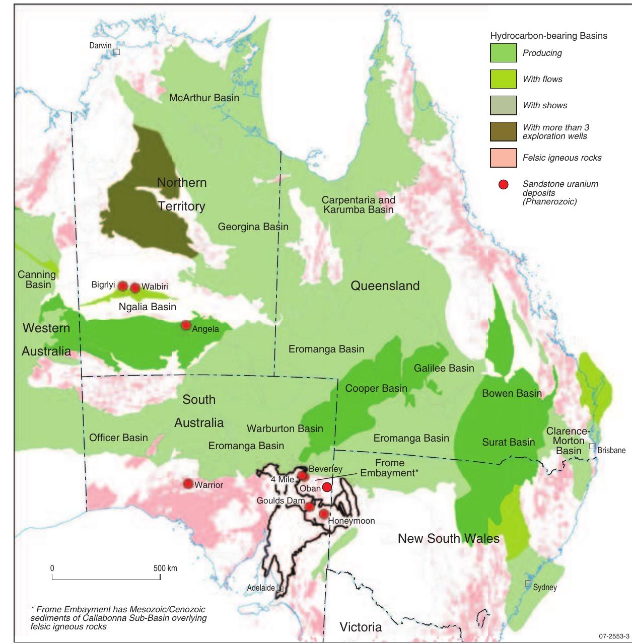 Maps showing hydrocarbon-bearing onshore basins of australia