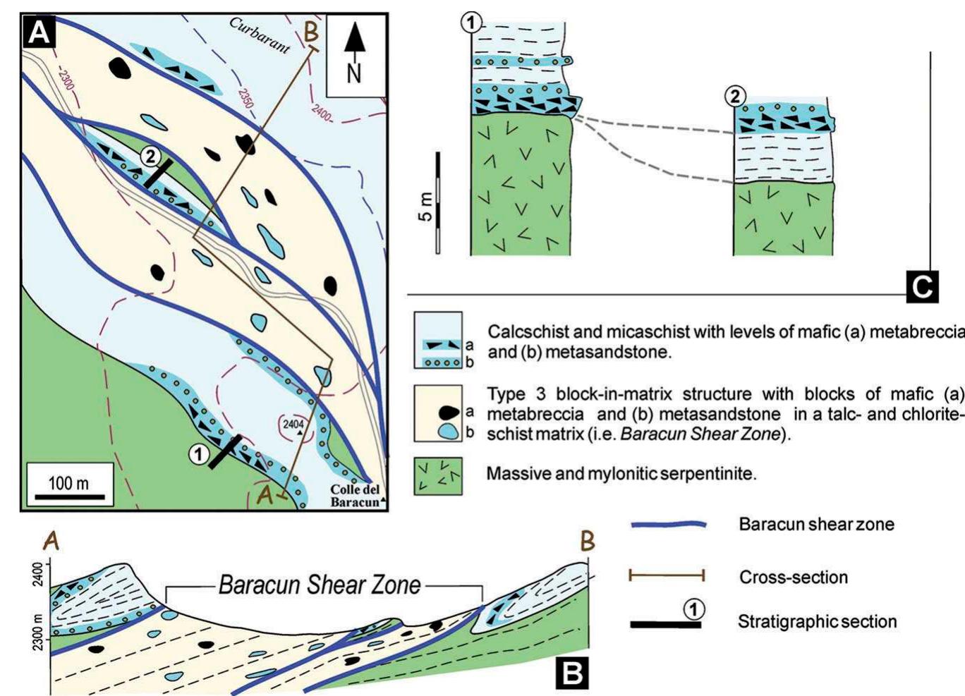 (a) simplified geological map of the baracun shear zone
