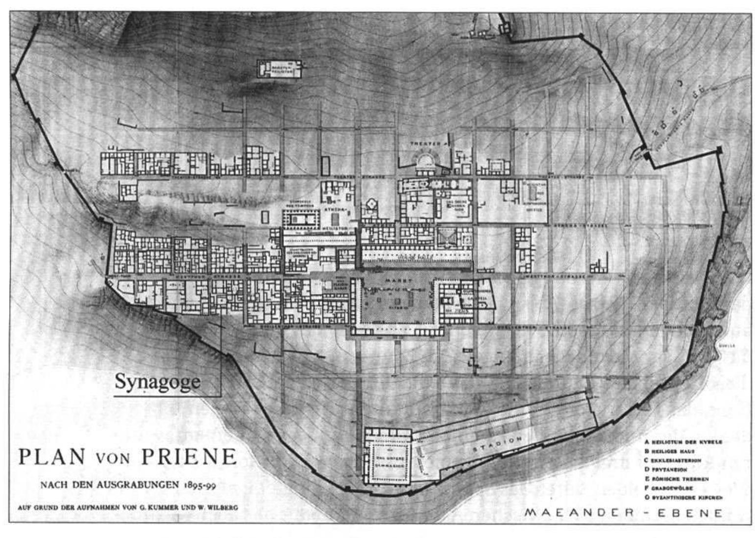 2 priene, stadtplan, lage der synagoge