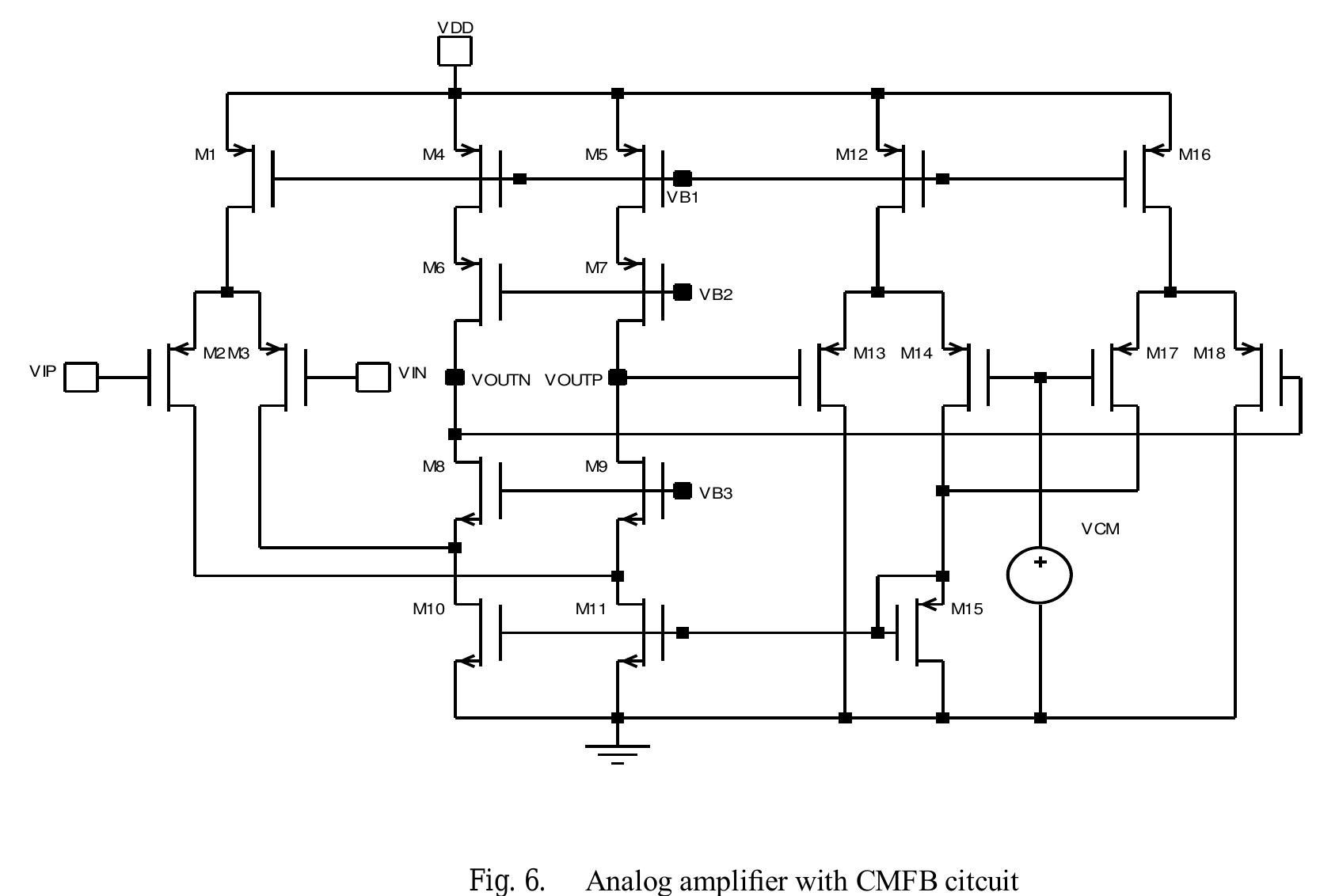 The circuit diagram of a fully differential amplifier with