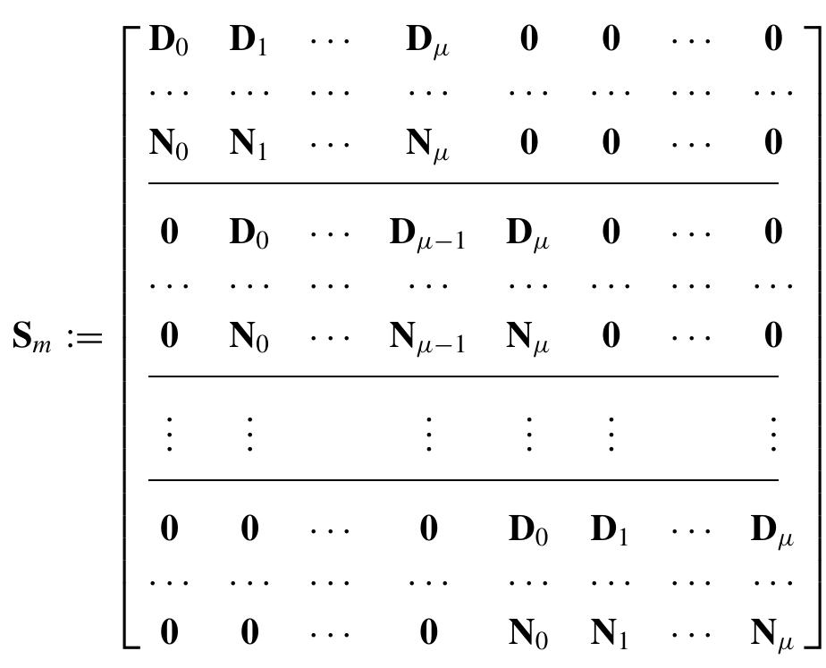The matrix s,, has m + 1 block rows; each block row consists