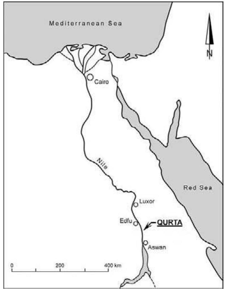 Map of the egyptian nile valley showing the location of